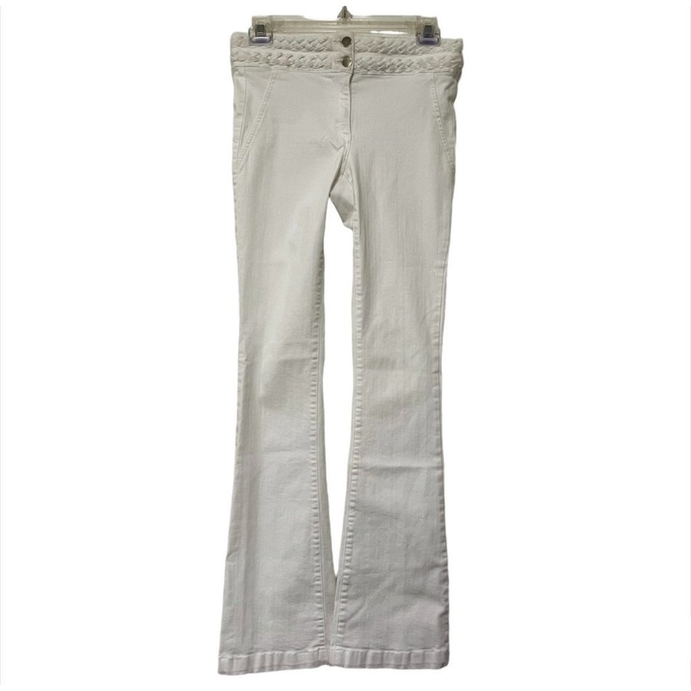 Veronica Beard Biscayne Braided-Waist Boot-Cut Jeans - Gem
